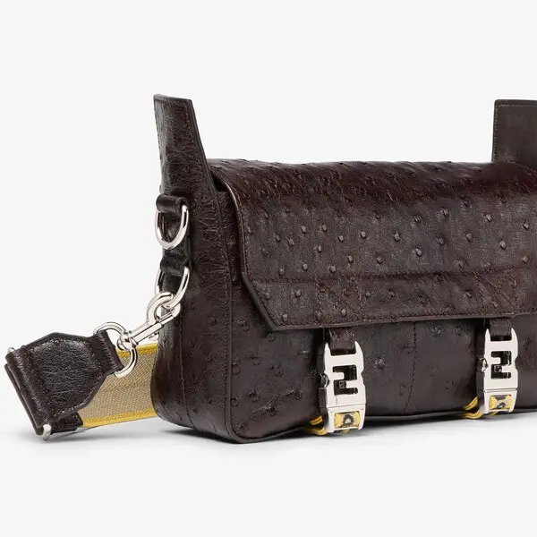 Fendi Flow Small Brown Ostrich Leather Bag - [brown]